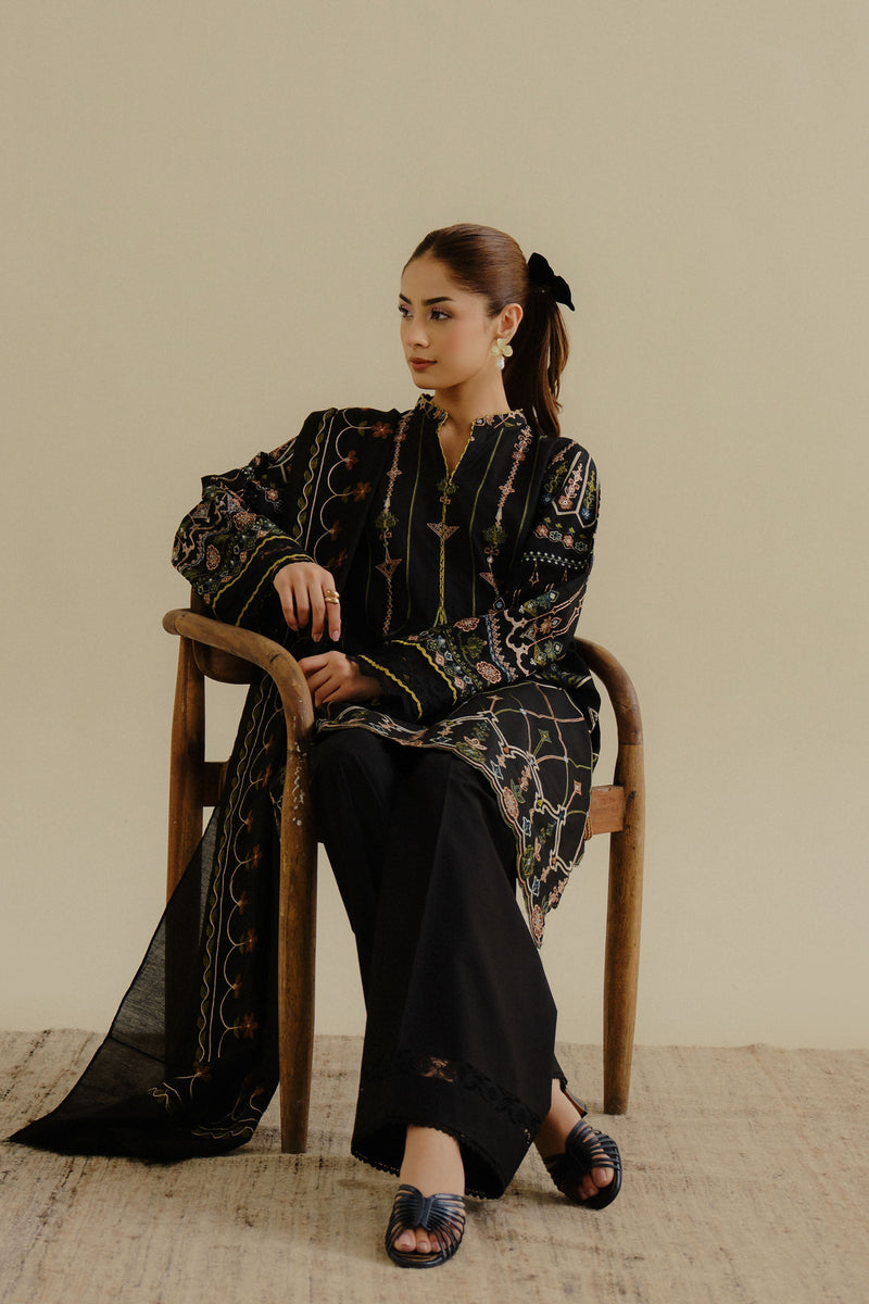 Coco Lawn Drop II Iris-2A: Black Pakistani Lawn Suit by Zara Shahjahan – YourLibaas UAE