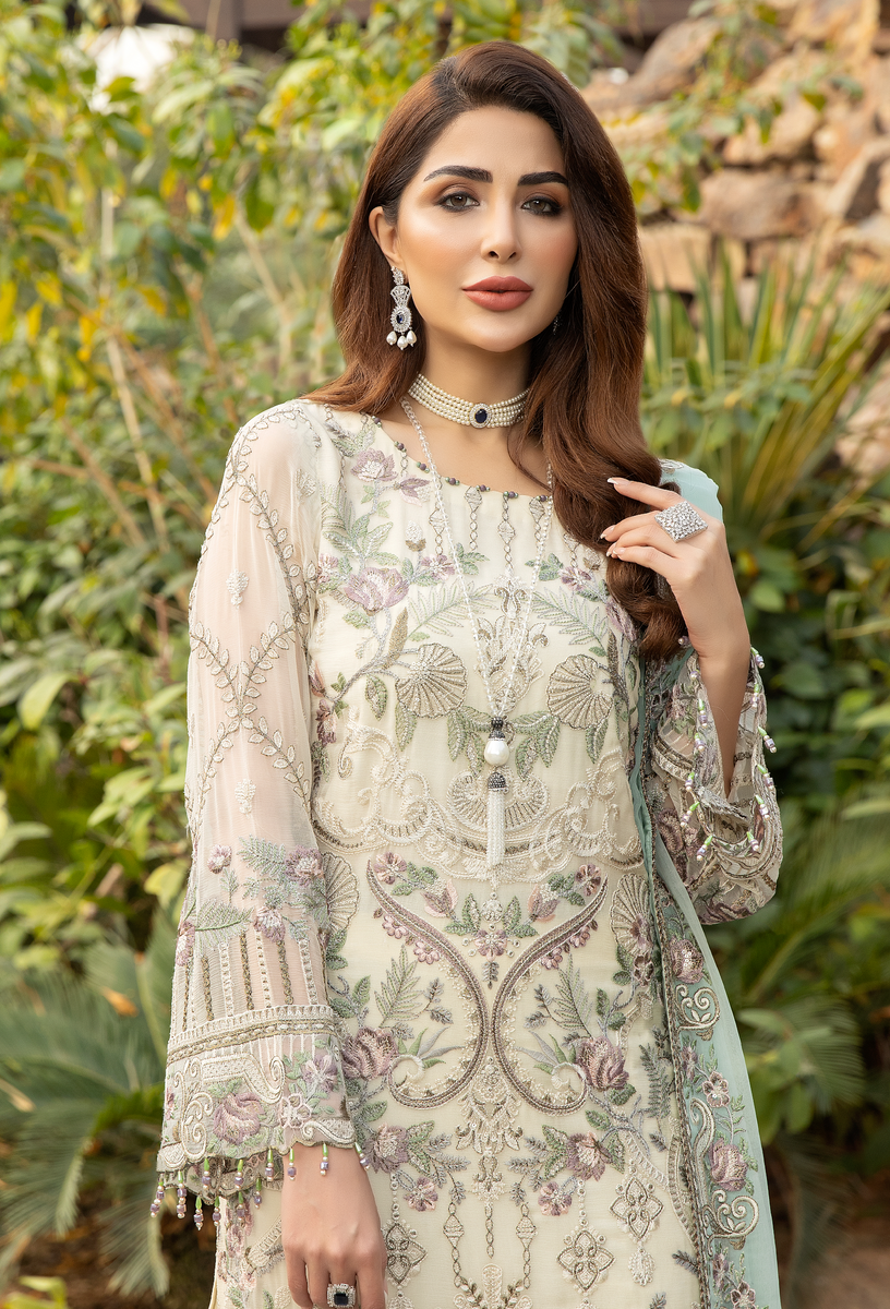 Adan's Libas Wisteria Embroidered Chiffon Collection – Desert Sand – YourLibaas UAE