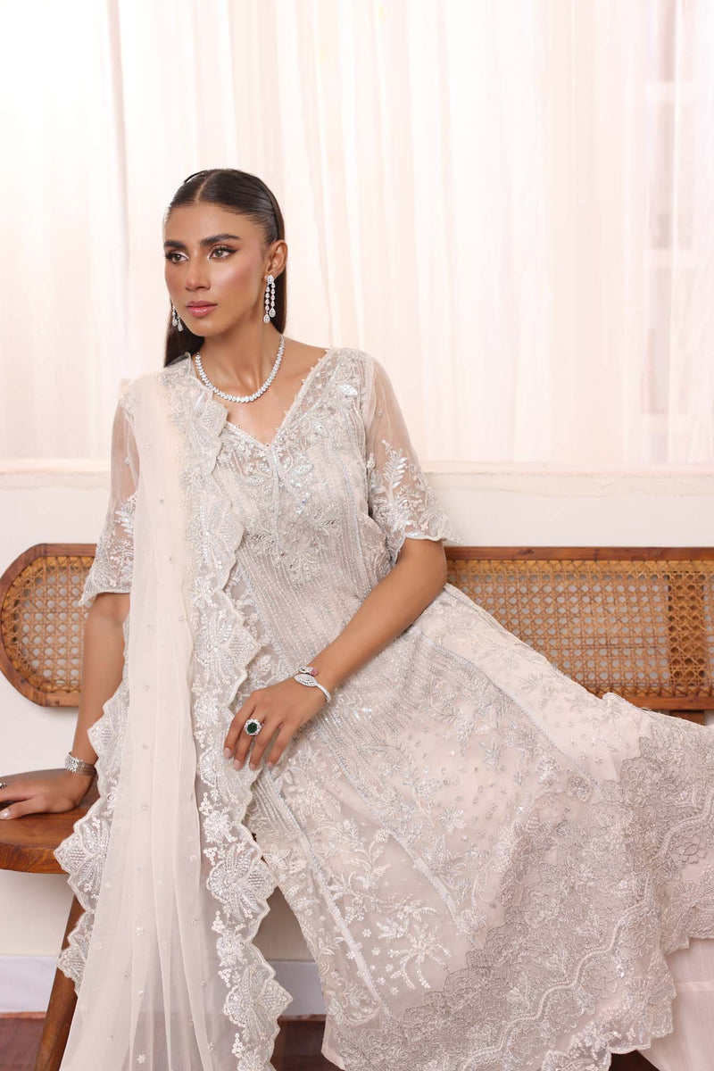 Saadia Asad Noor Chiffon De Luxe Off White Pakistani Suit – D5 | Luxury ...