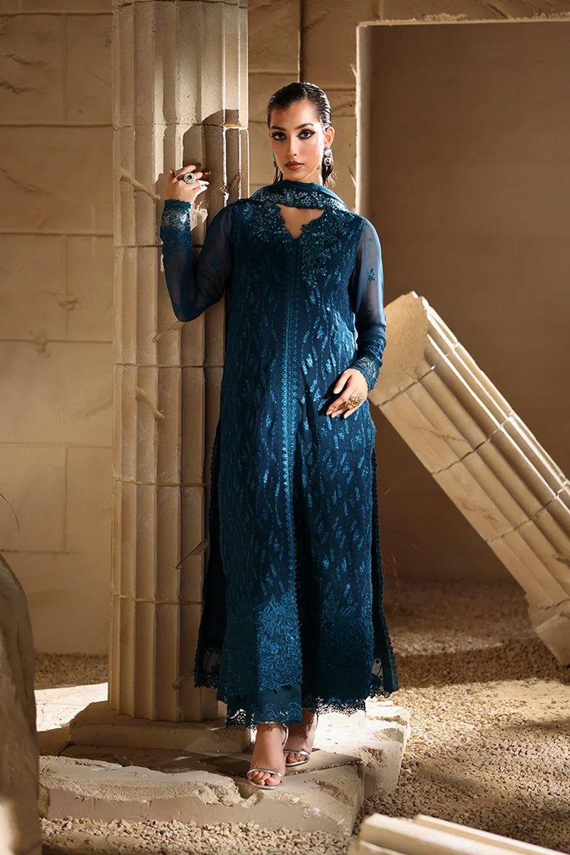 Teal Blue Embroidered Chiffon Pakistani Suit | Azure Luxury Festive ...