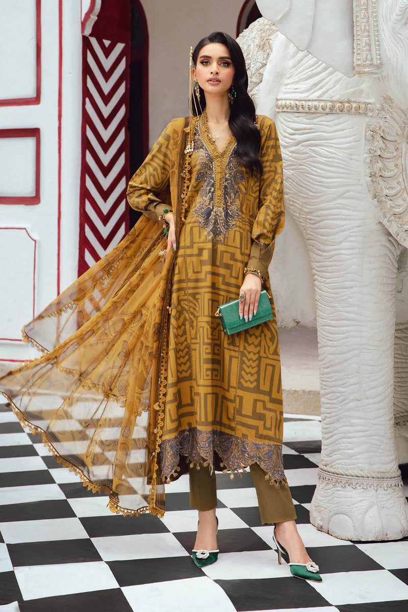 Maria B Mustard Cambric Pakistani Suit | Embroidered Velvet Formal Wear ...