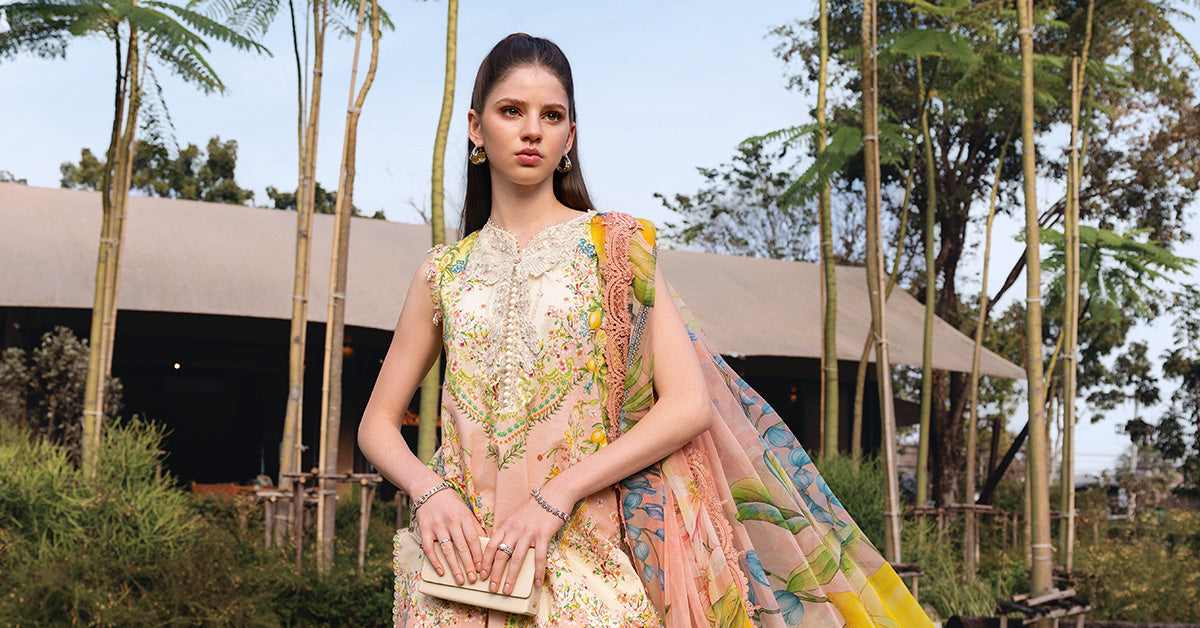 Maria.B Peach & Lemon Yellow Lawn Suit | Pakistani Summer Festive Dress ...