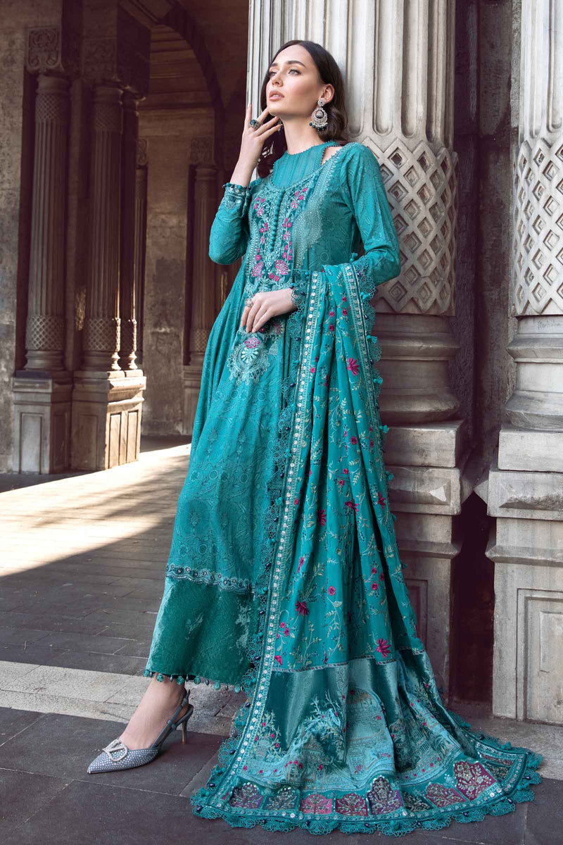 MARIA.B Linen Winter Collection – Teal DL-1105 – YourLibaas UAE